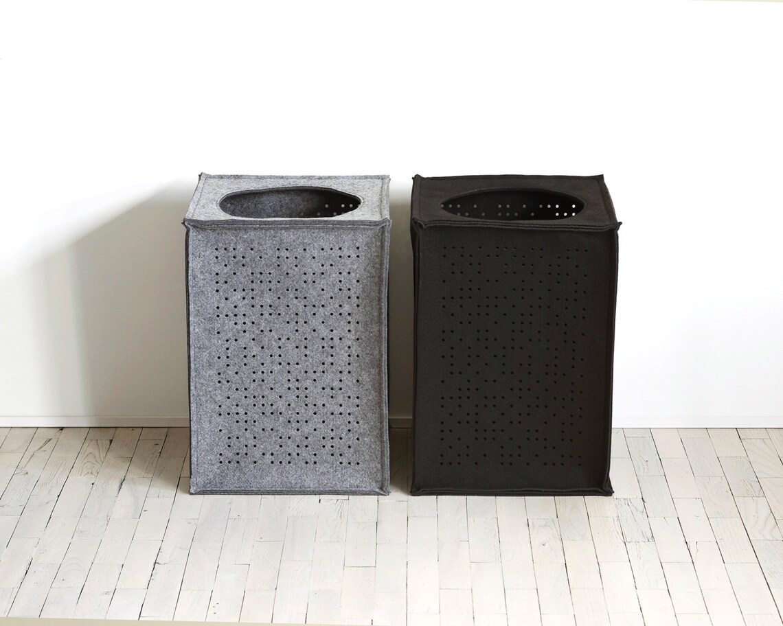 Set of 2 Large Laundry Baskets / Gray and Black Laundry Hamper | Etsy