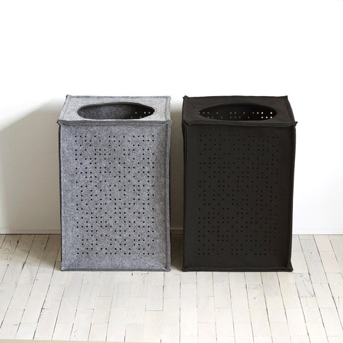 Set of 2 Large Laundry Baskets / Gray and Black Laundry Hamper | Etsy