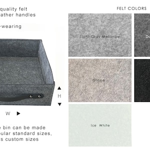 Drawer Box With a Leather Handle / Felt Storage Bin / Low Storage Box ...