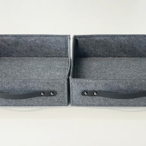 Drawer Box With a Leather Handle / Felt Storage Bin / Low Storage Box ...