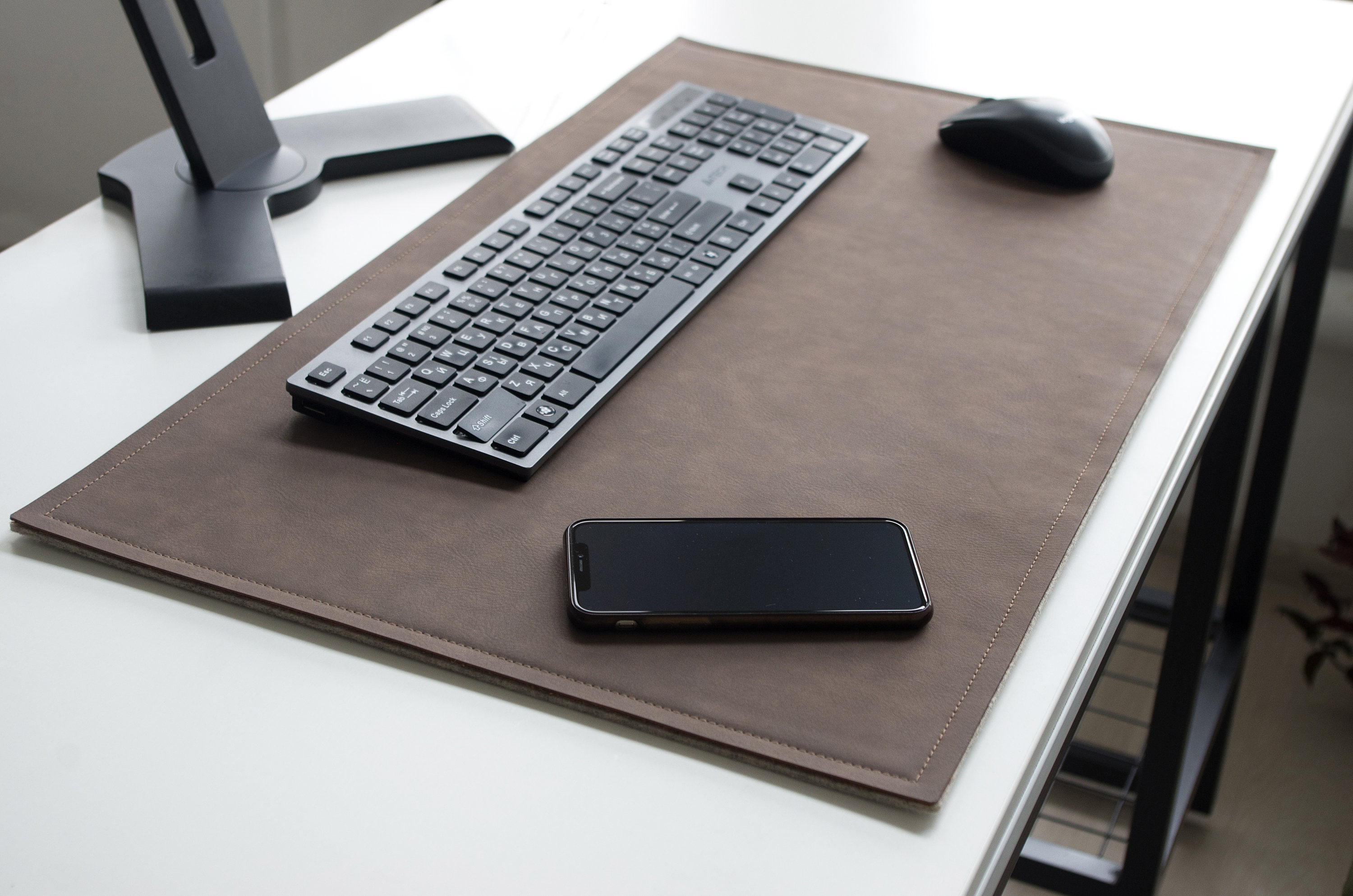 Vegan Nubuck Leather and Felt Desk Pad / Two-sided Laptop Mat - Etsy UK