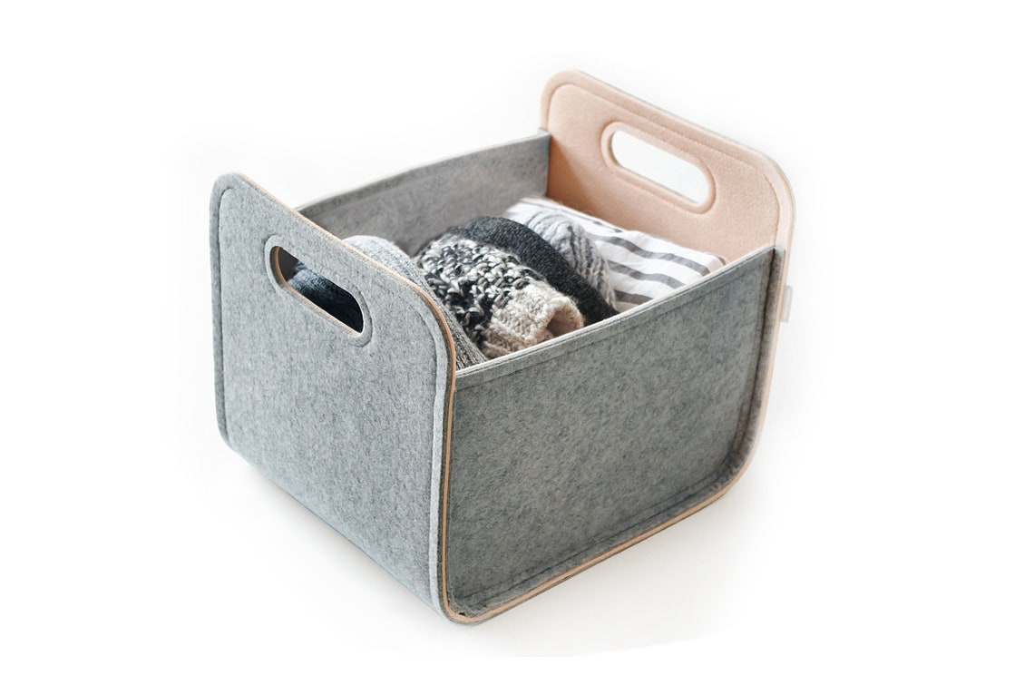 Light Gray and Colorful Felt Storage Bin / Household Storage / - Etsy
