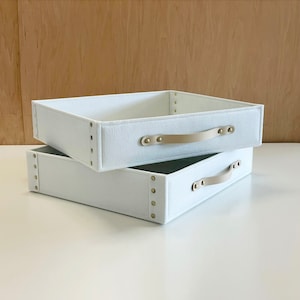 Drawer Box With a Leather Handle / Felt Storage Bin / Low Storage Box ...