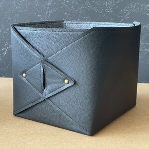 Vegan Leather Storage Bin/ Storage Basket With Buttons/ Home Storage ...