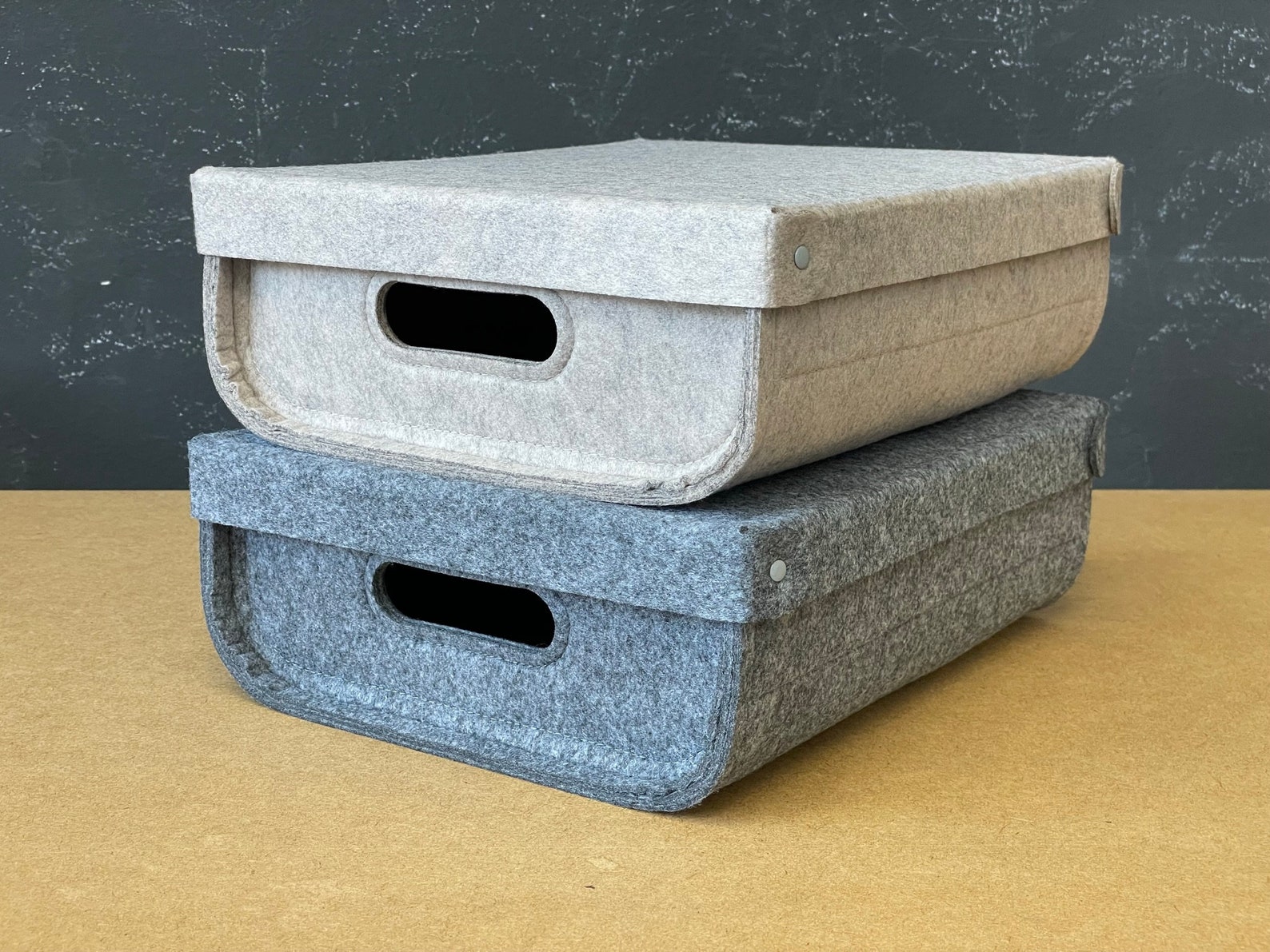 Storage Felt Bin With Lid/ Storage Box With Сut-out Handles/ Home ...