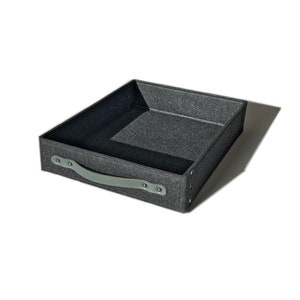 Drawer Box With a Leather Handle / Felt Storage Bin / Low Storage Box ...