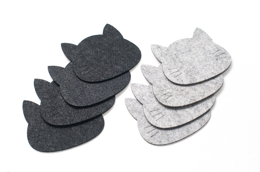 Cute Cat Coasters/ Set of 4,6,8 White, Black, Gray Options/ Cup Felt ...