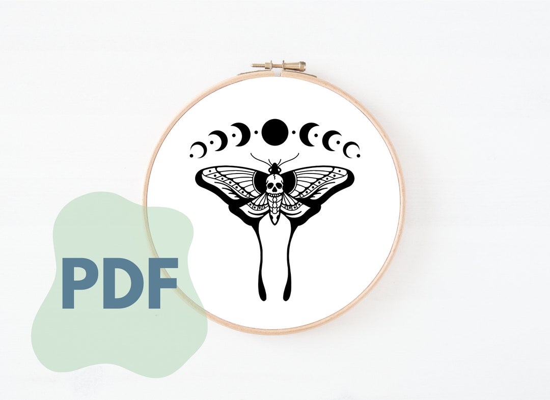 Moth Skull Moons Hand Embroidery Design PDF File Instant Download ...