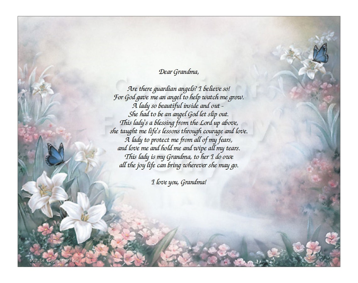 Dear Grandma Poem Beautiful Floral Lily Art 8.5 X 11 - Etsy