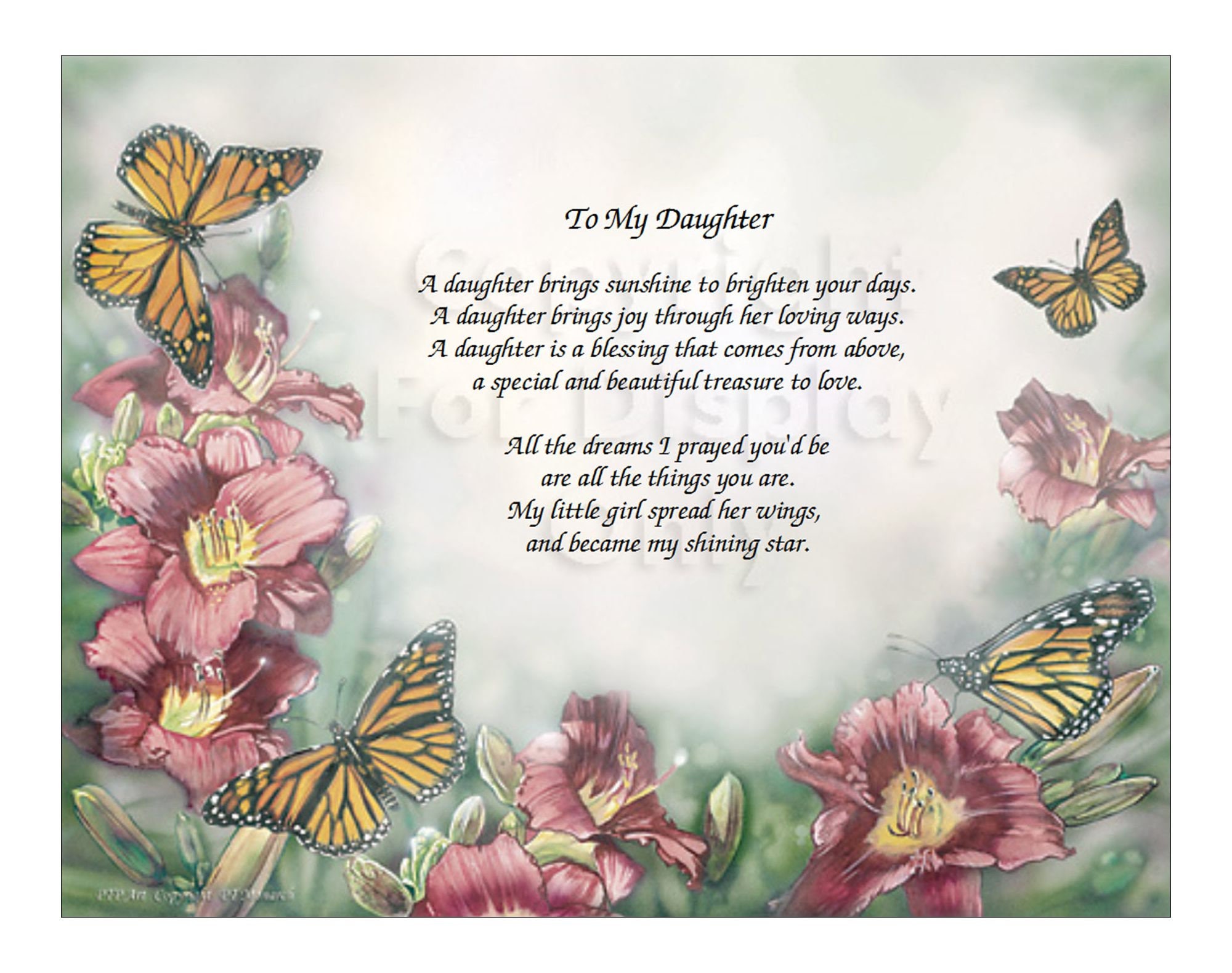 Daughter Blessing Poem Monarch Butterfly Floral Art 8.5 X 11 - Etsy