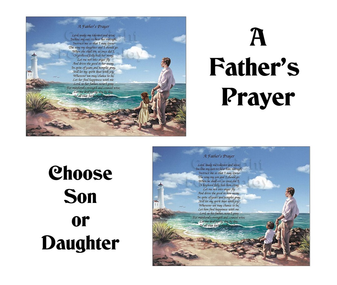 Father's Prayer Son or Daughter Holding Hands Scenic Beach Art 8.5 X 11 ...