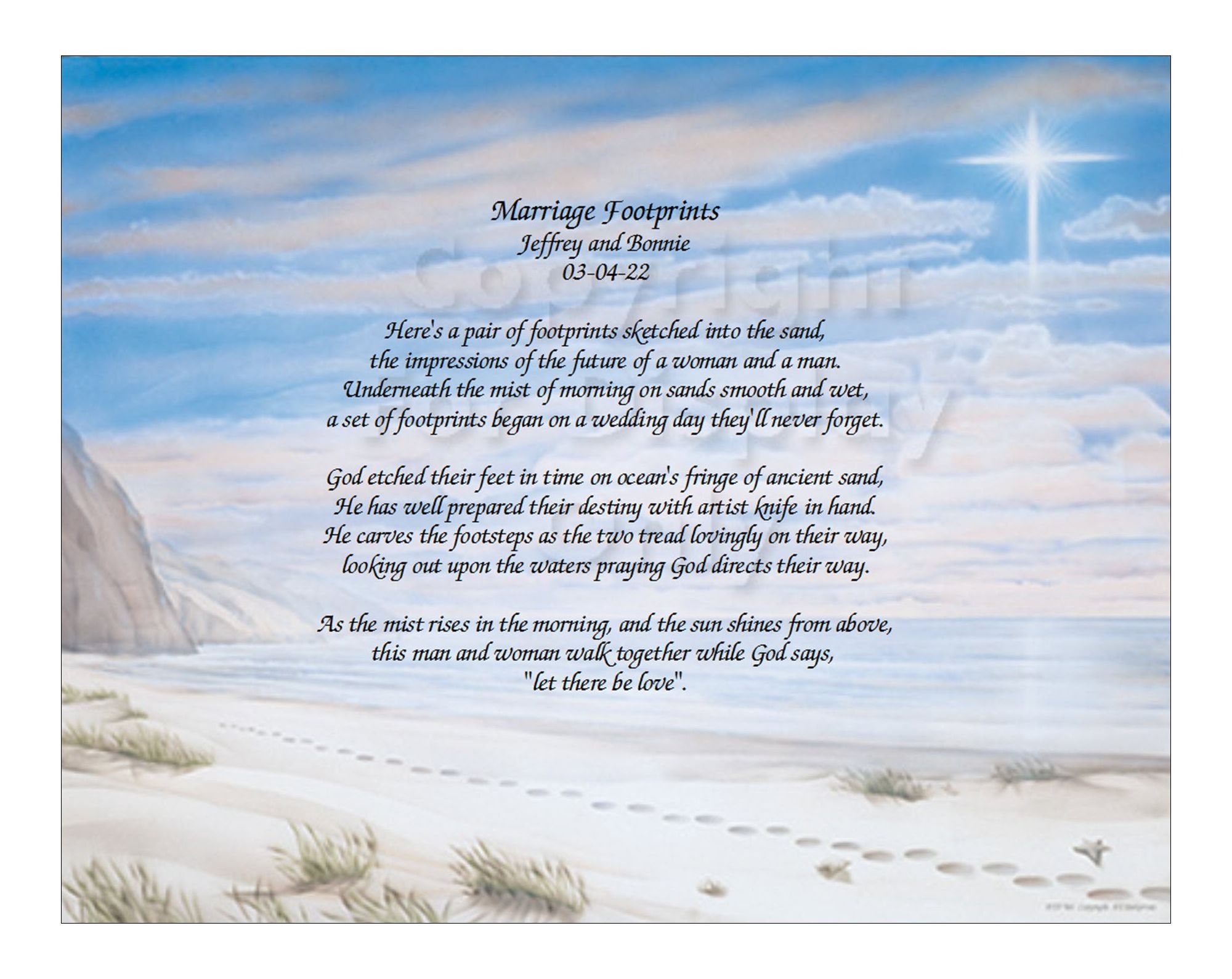 Christian Marriage Footprints Poem Sandy Beach Art 8.5 X 11 - Etsy