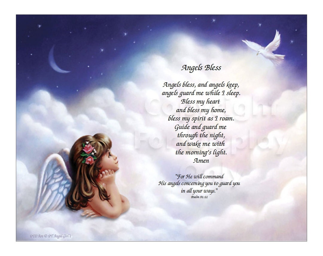Nighttime Angels Bless White Angel Girl Prayer Art 8.5 X 11 - Etsy