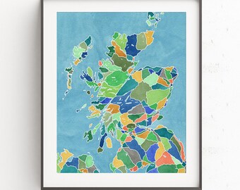Map of Scotland, Watercolor and Colored Pencil Map, Illustration, Art ...
