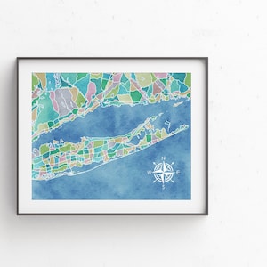 Long Island Map, Watercolor Print, Long Beach Wall Art, New York ...