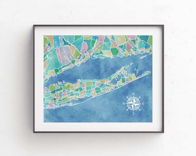 Long Island Map Watercolor Print Long Beach Wall Art New - Etsy