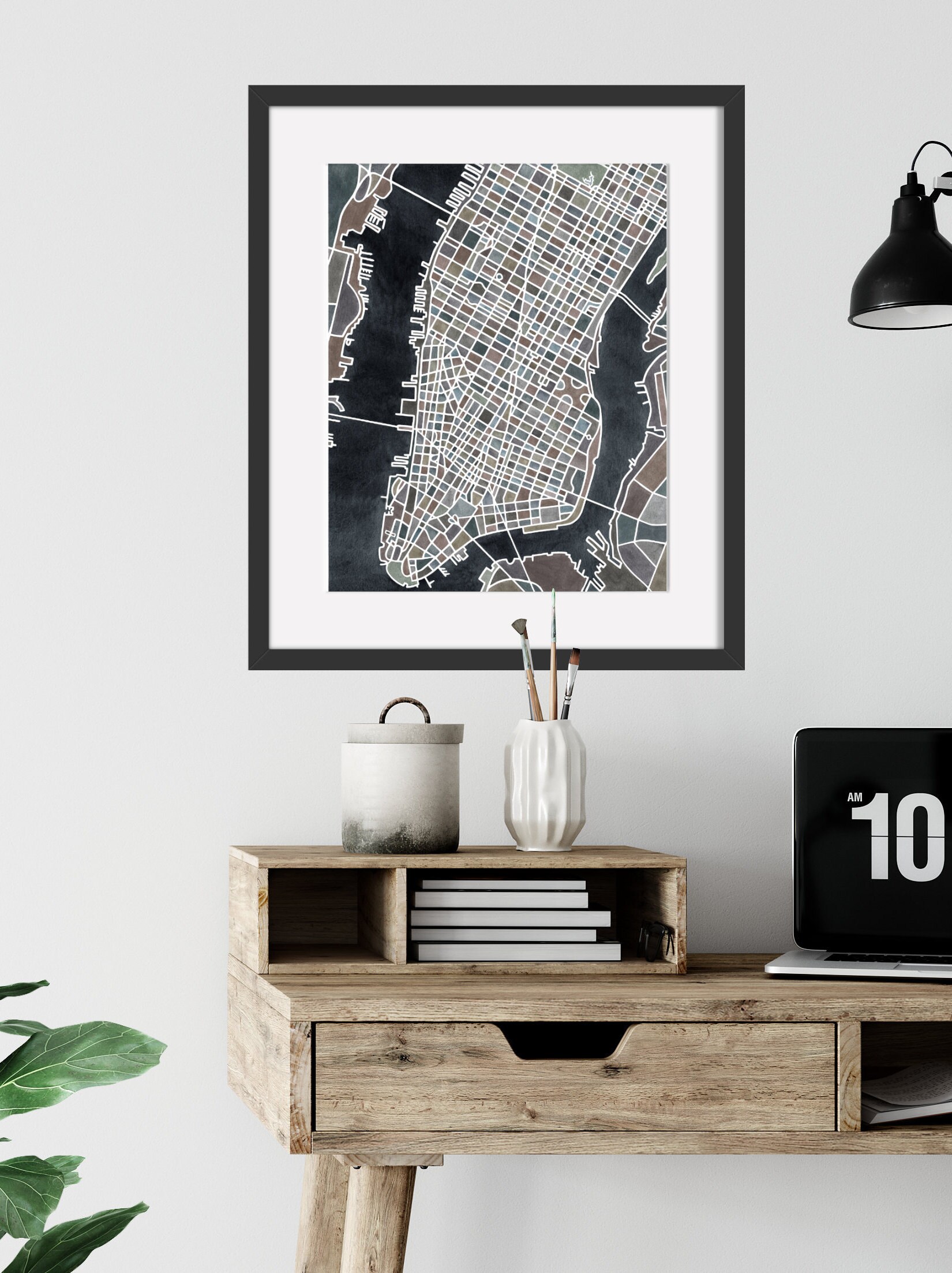 New York City Map Art Watercolor Print Manhattan Map New | Etsy