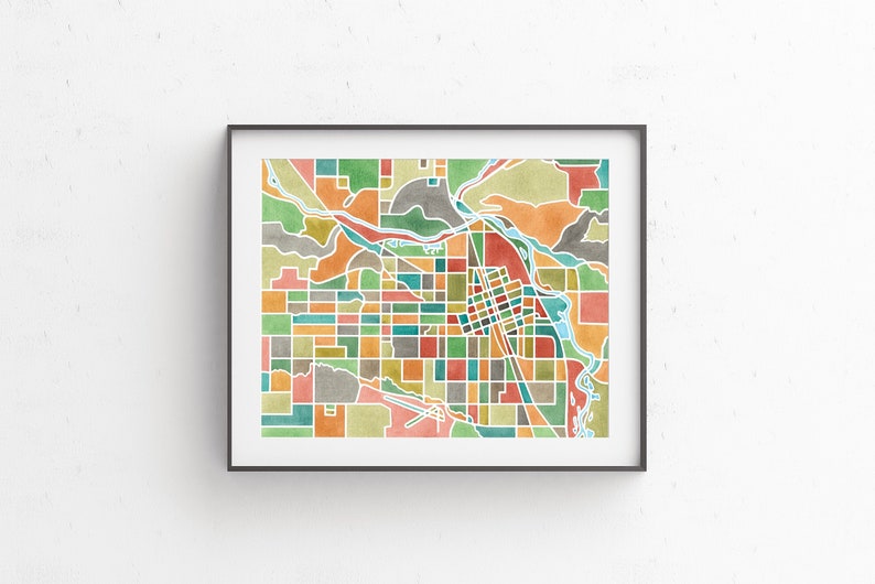 Yakima Washington Map Art Watercolor Print Travel Decor - Etsy