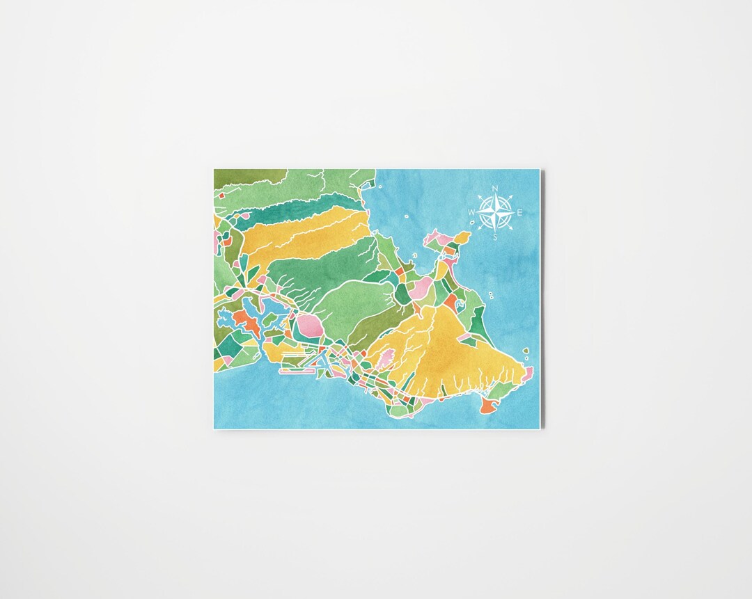 Honolulu Hawaii Map Art, Watercolor Print, Hawaiian Gifts, Watercolor ...