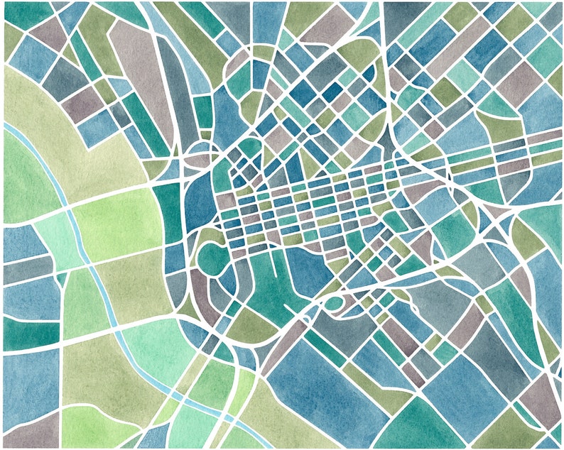 Dallas Texas Map Art Watercolor Print Travel Decor Travel - Etsy
