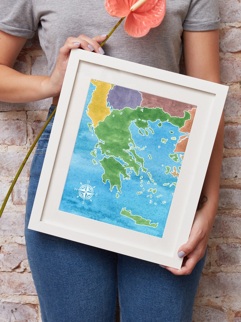 Greece Map Watercolor Print Travel Gifts Greece Painting - Etsy