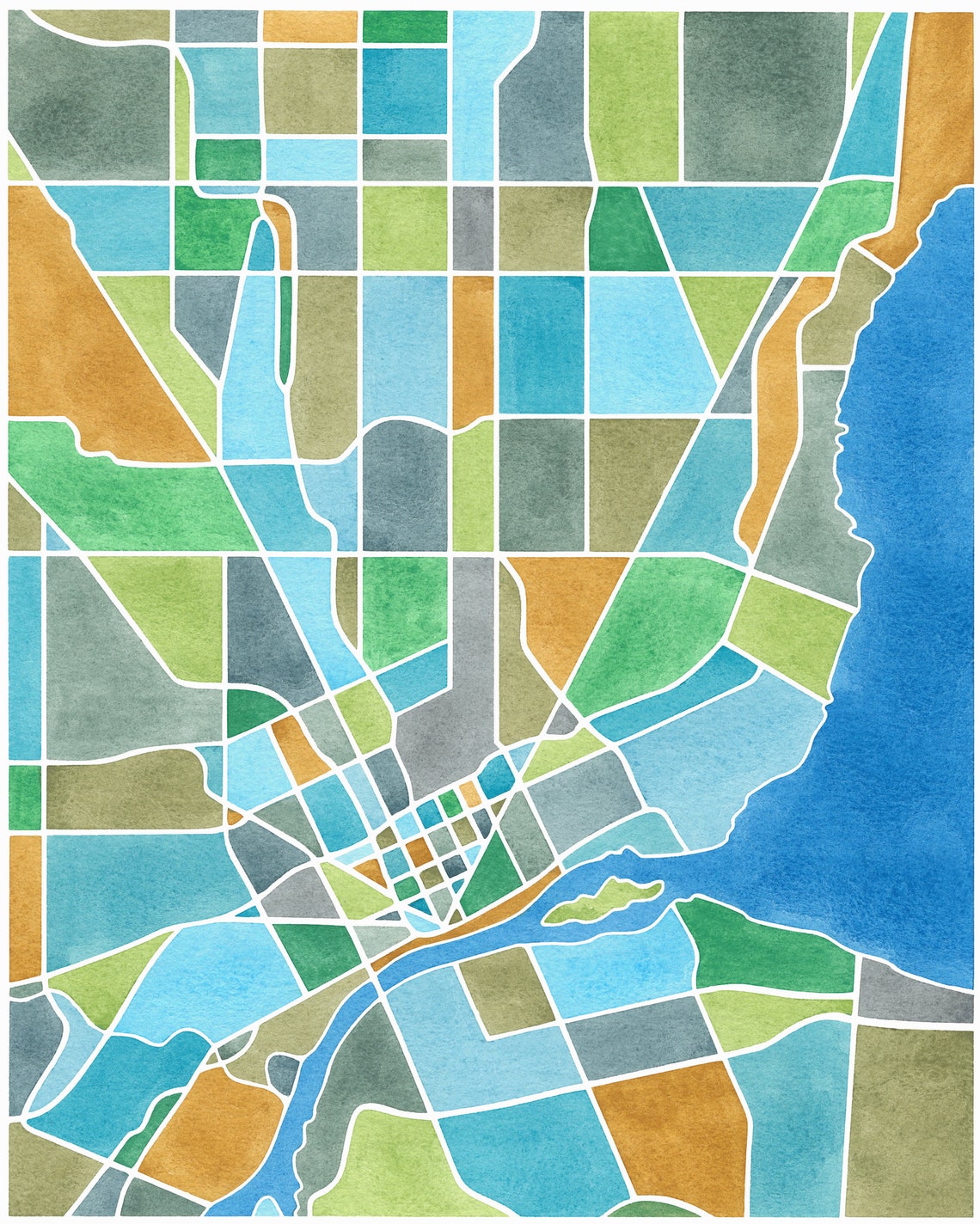 Detroit Map Watercolor Print Michigan Gifts Detroit Wall - Etsy