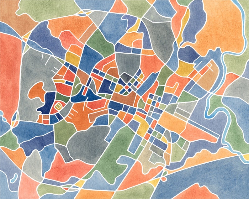 Charlottesville Map Watercolor Print Virginia Decor - Etsy