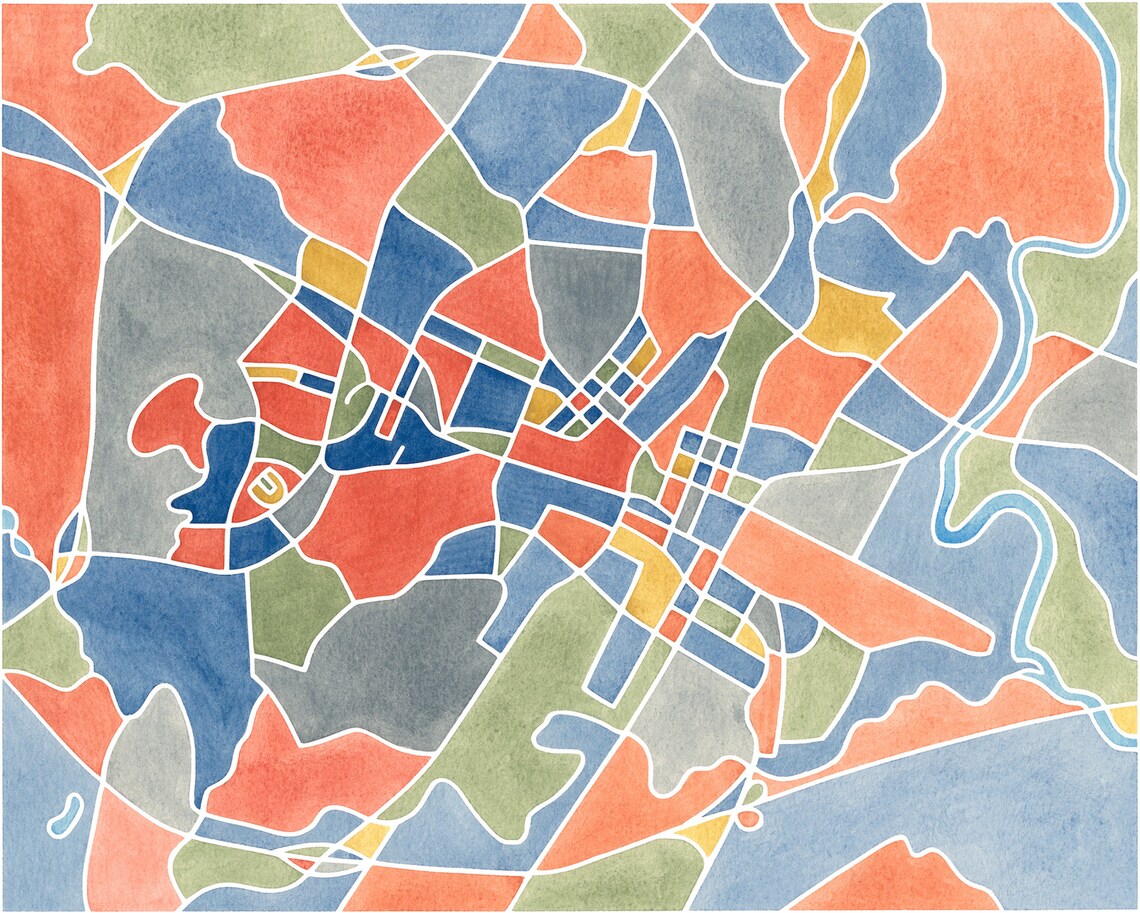 Charlottesville Map Watercolor Print Virginia Decor | Etsy