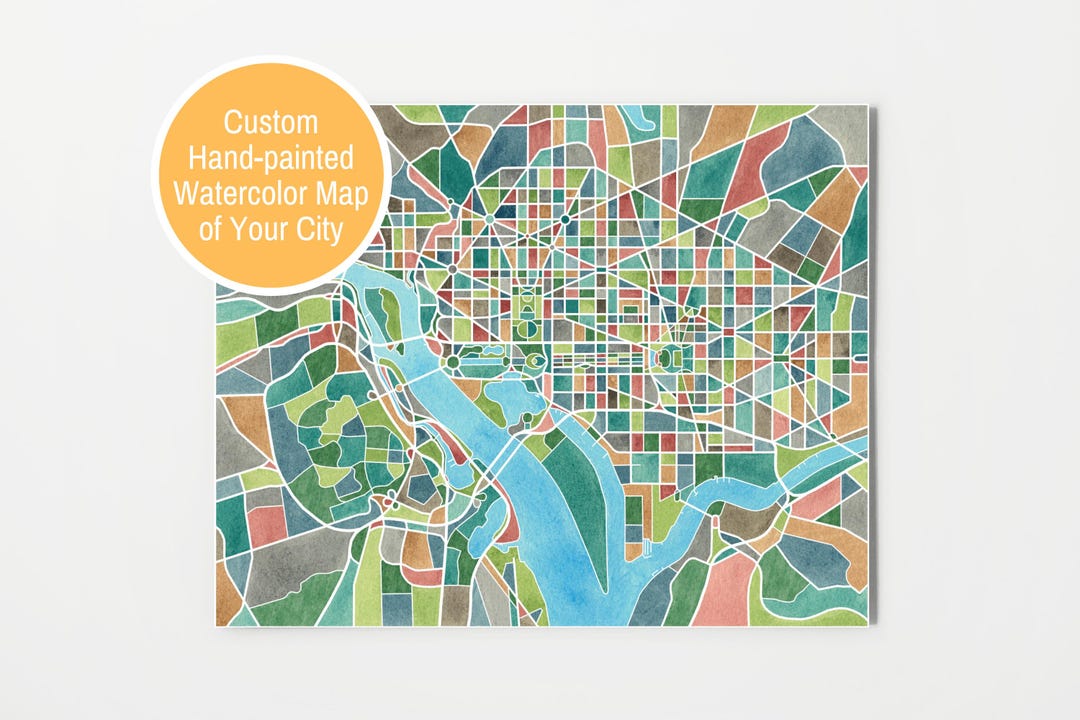 Custom City Map, Watercolor Painting, Hand Painted, Personalized Gift ...