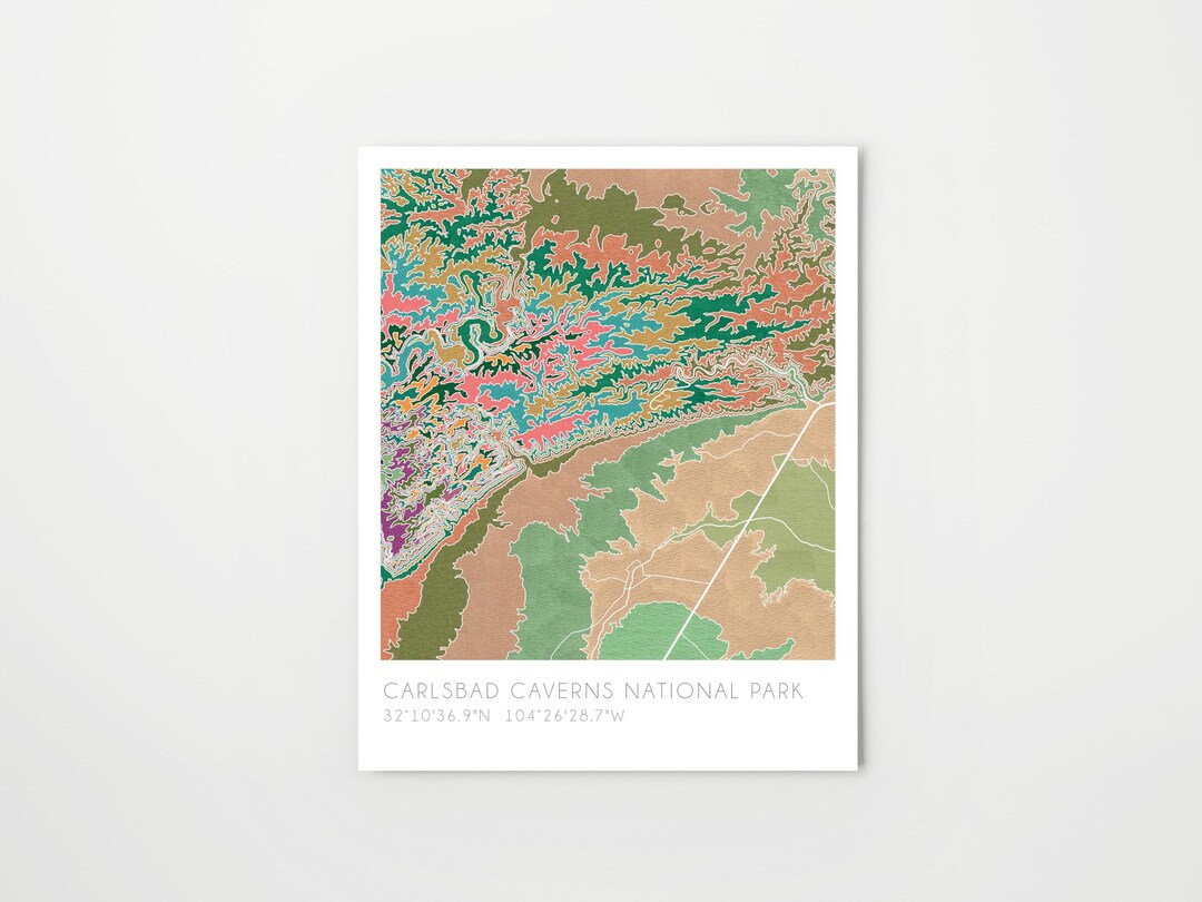 Carlsbad Caverns National Park Map, Carlsbad New Mexico, Watercolor ...