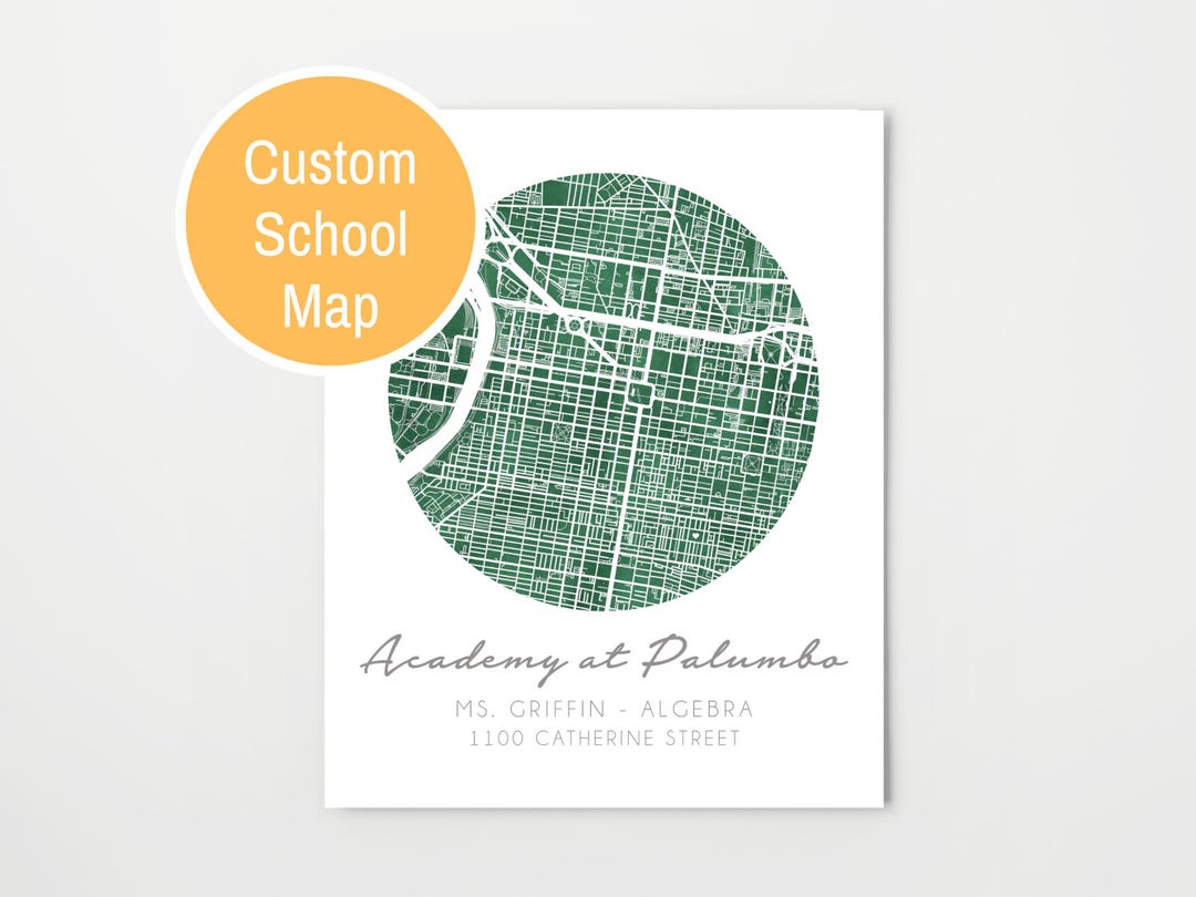 Personalized School Map, Teacher Gifts, Watercolor Print, Custom Map ...