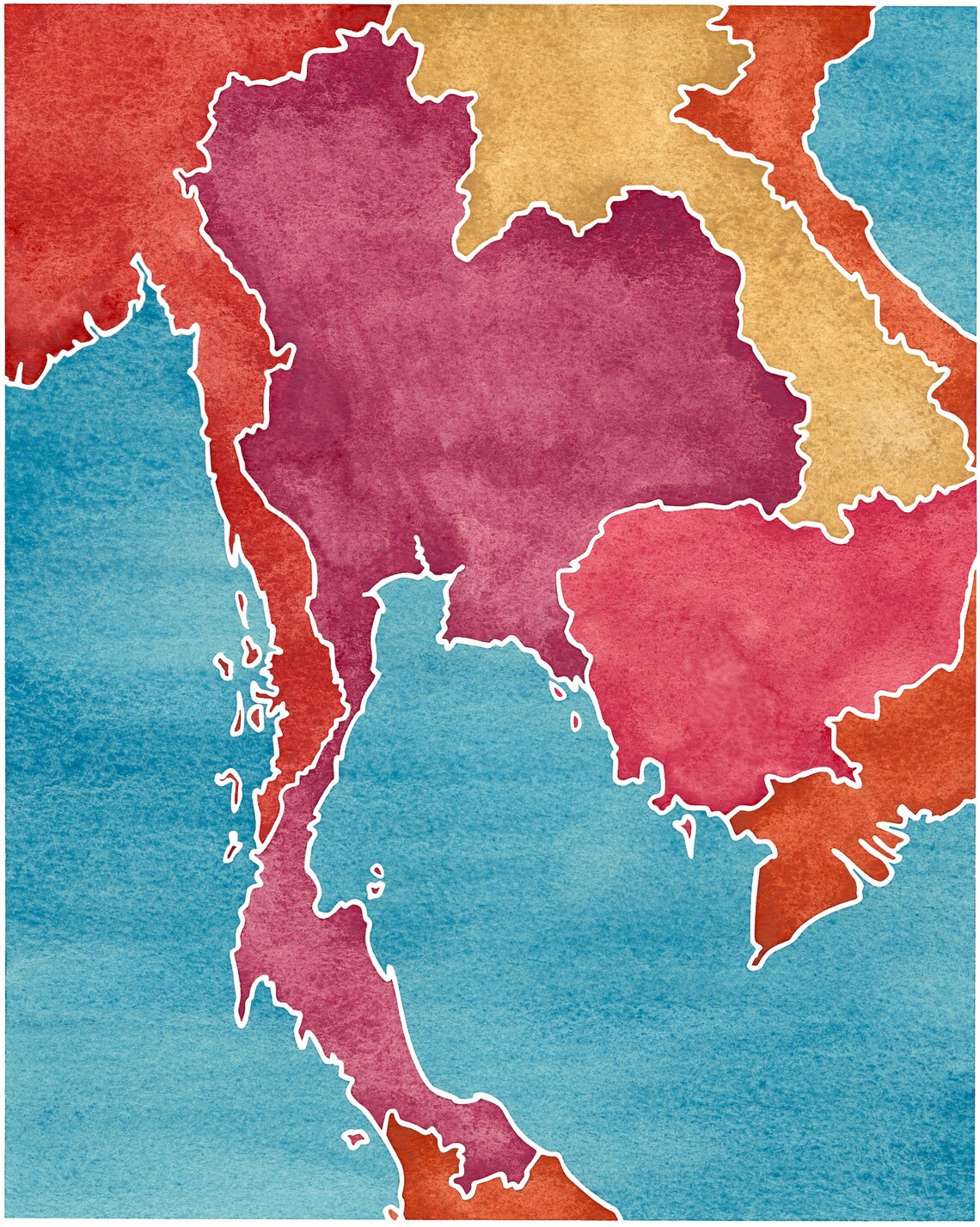 Thailand Map Print Wall Art Thai Watercolor Print Map Art - Etsy