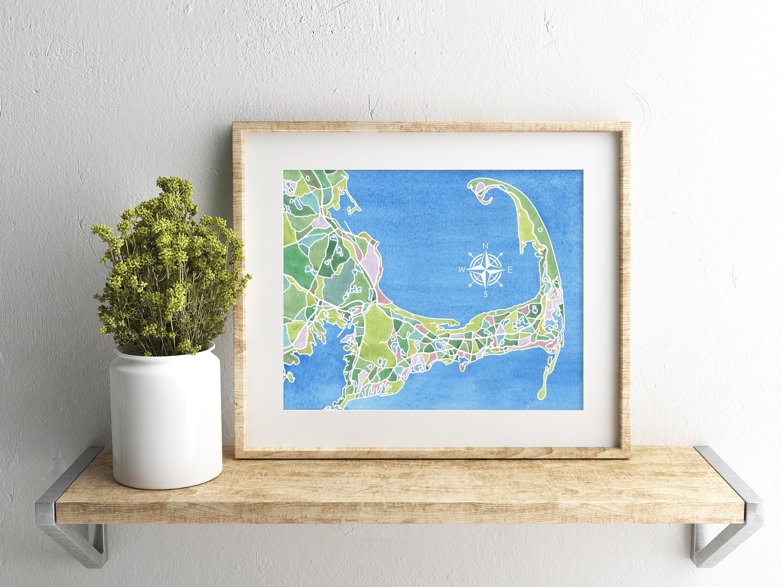 Cape Cod Map Watercolor Print Massachusetts Prints Nautical - Etsy
