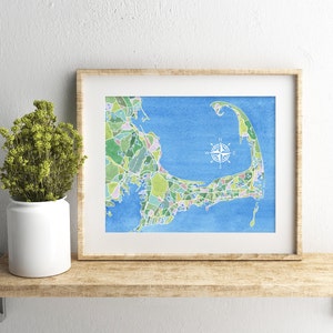 Cape Cod Map, Watercolor Print, Massachusetts Prints, Nautical Decor ...
