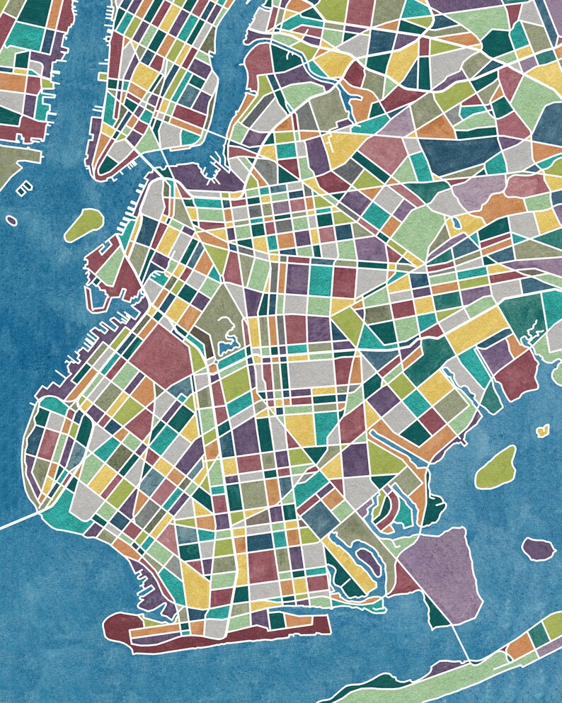 Brooklyn Map Watercolor Print Map Art New York City Map - Etsy