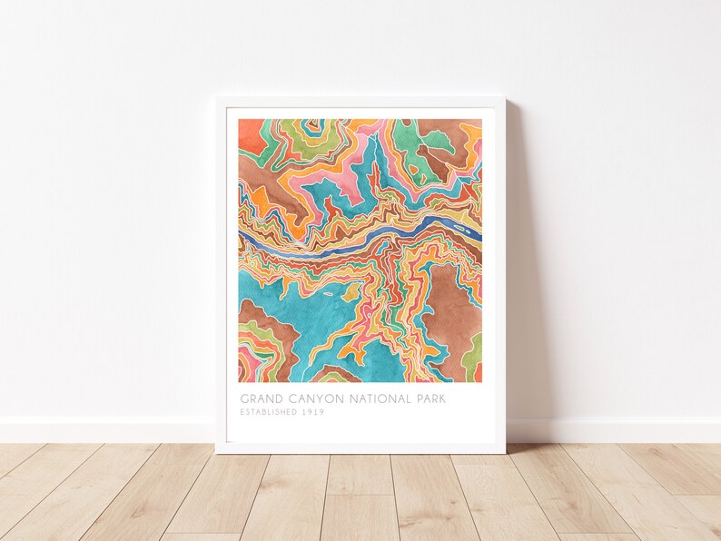 Grand Canyon National Park Map Watercolor Print Topographic - Etsy