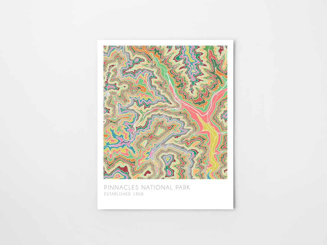 Pinnacles National Park Map, Watercolor Print, Topographic Map ...