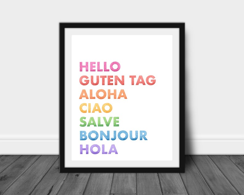 Hello Hola Bonjour Salve Ciao Aloha Guten Tag, Watercolor Print - Etsy