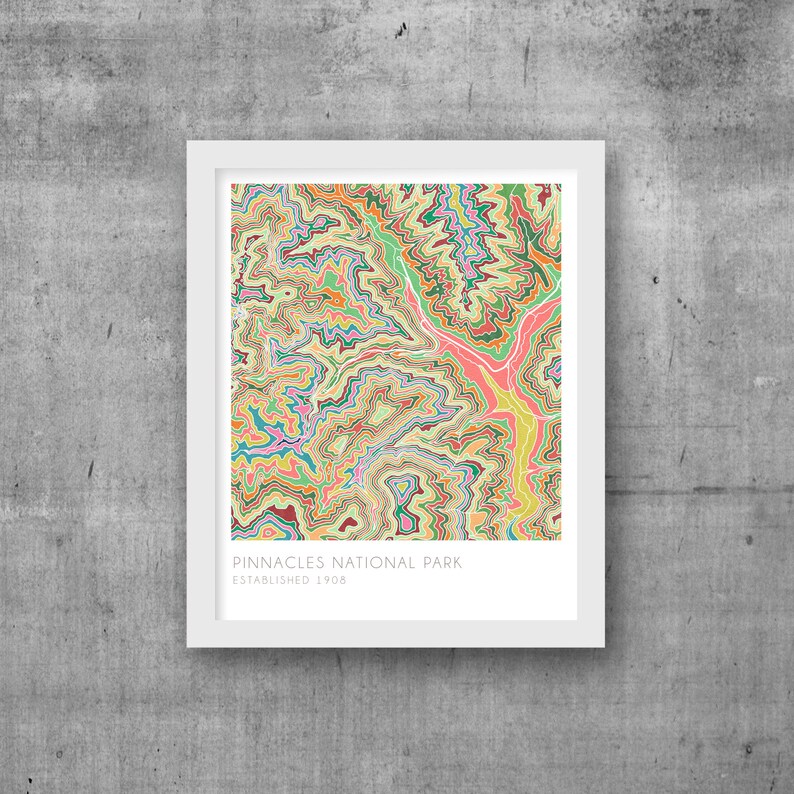 Pinnacles National Park Map Watercolor Print Topographic - Etsy