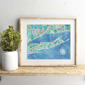 Long Island Map, Watercolor Print, Long Beach Wall Art, New York ...