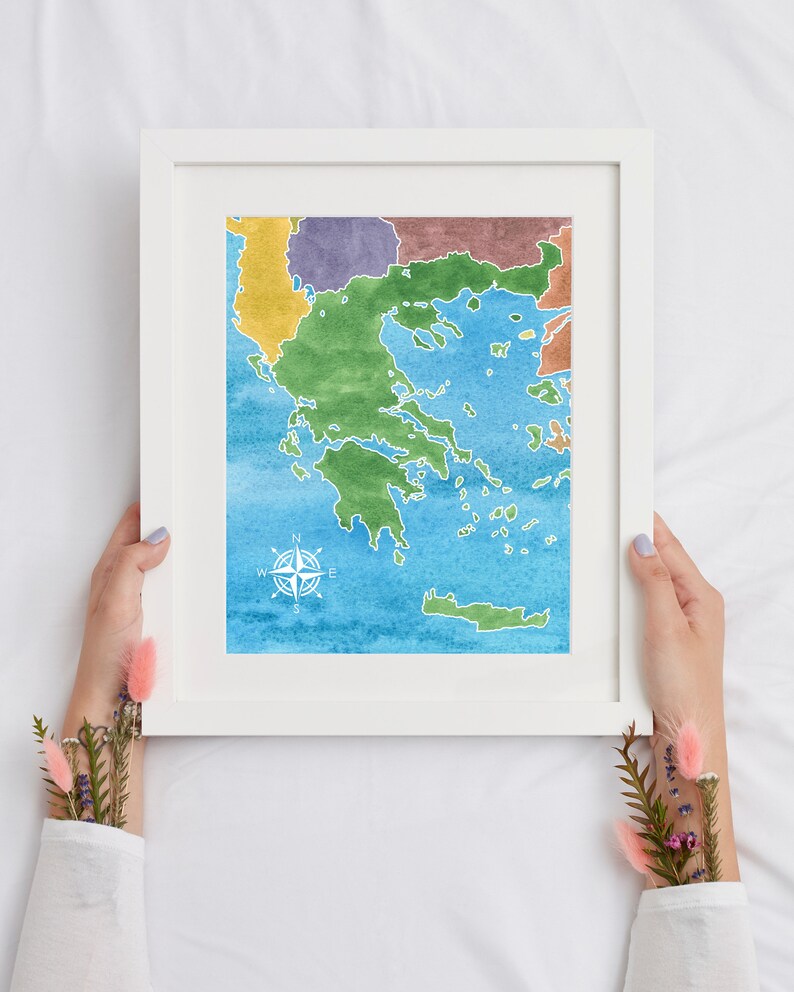 Greece Map Watercolor Print Travel Gifts Greece Painting - Etsy