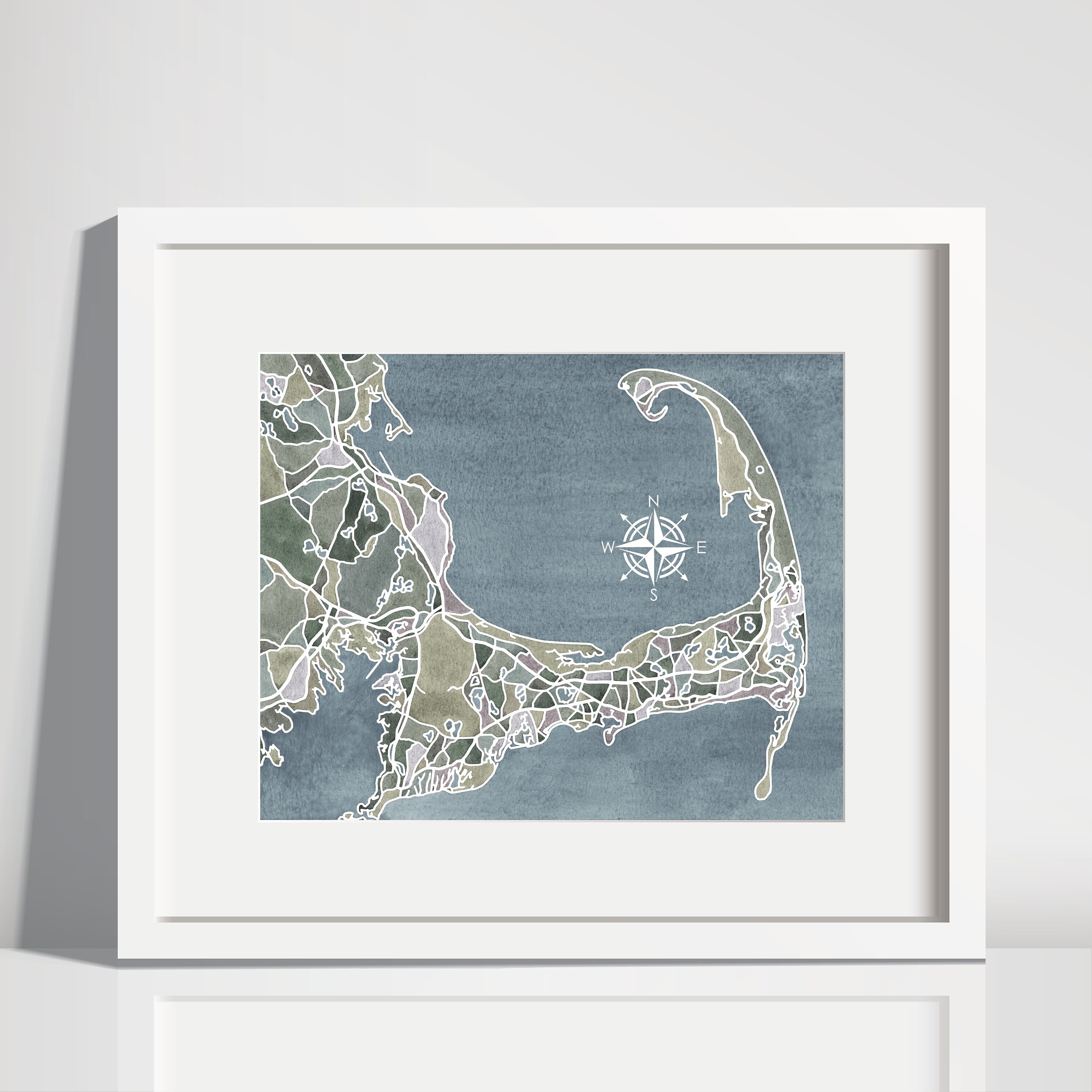 Cape Cod Map Watercolor Print Massachusetts Prints Nautical - Etsy