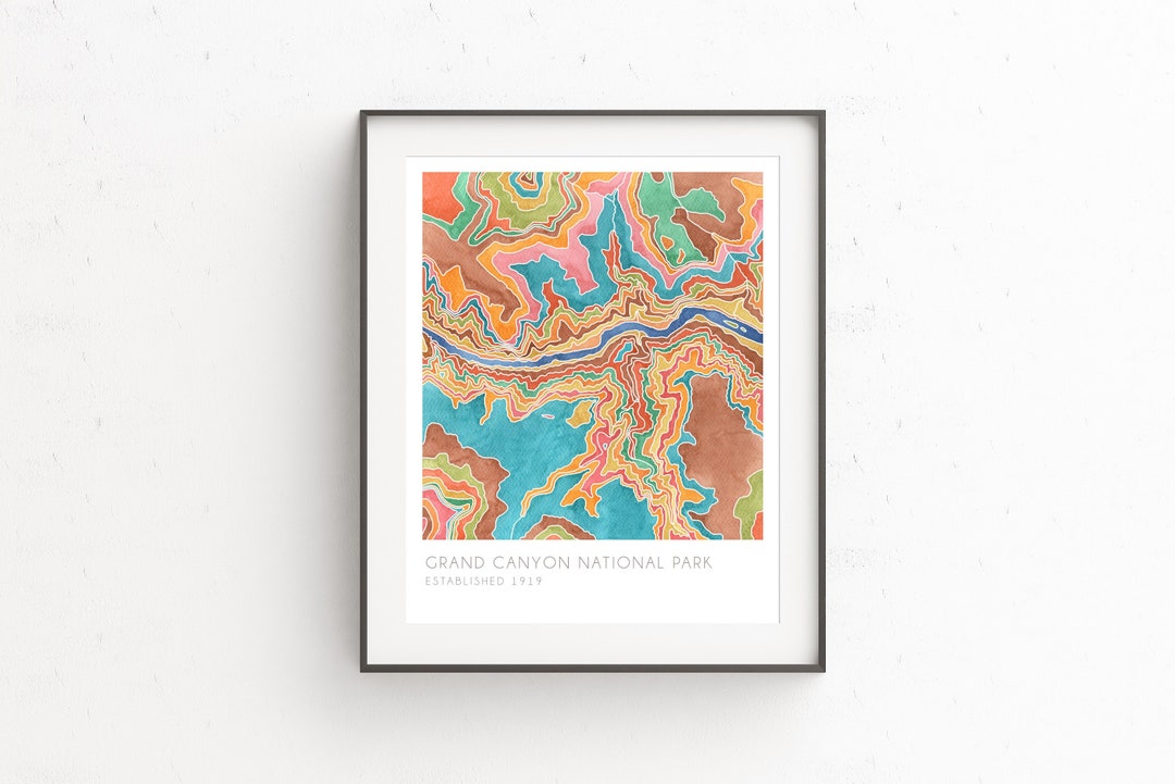 Grand Canyon National Park Map Watercolor Print Topographic - Etsy