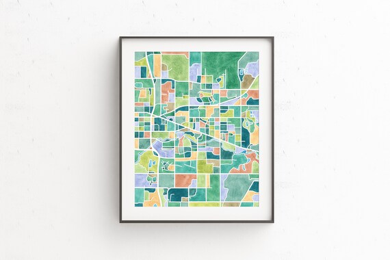 East Lansing Map Art Watercolor Print Michigan Gifts | Etsy