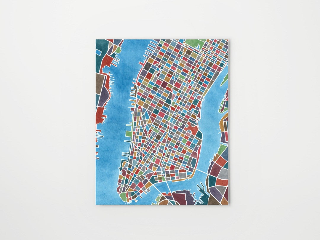 New York City, Map Art, Watercolor Print, New York Map, NYC Wall Art - Etsy