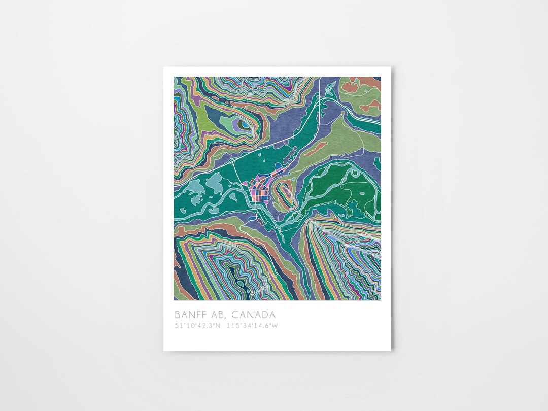 Banff Watercolor Map, Topographic Map, Alberta Canada, Banff National ...