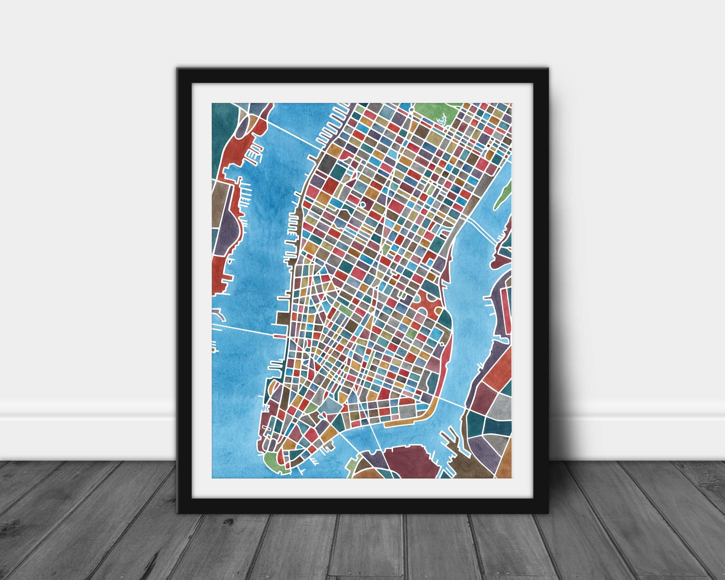 New York City Map Art Watercolor Print Manhattan Map New | Etsy
