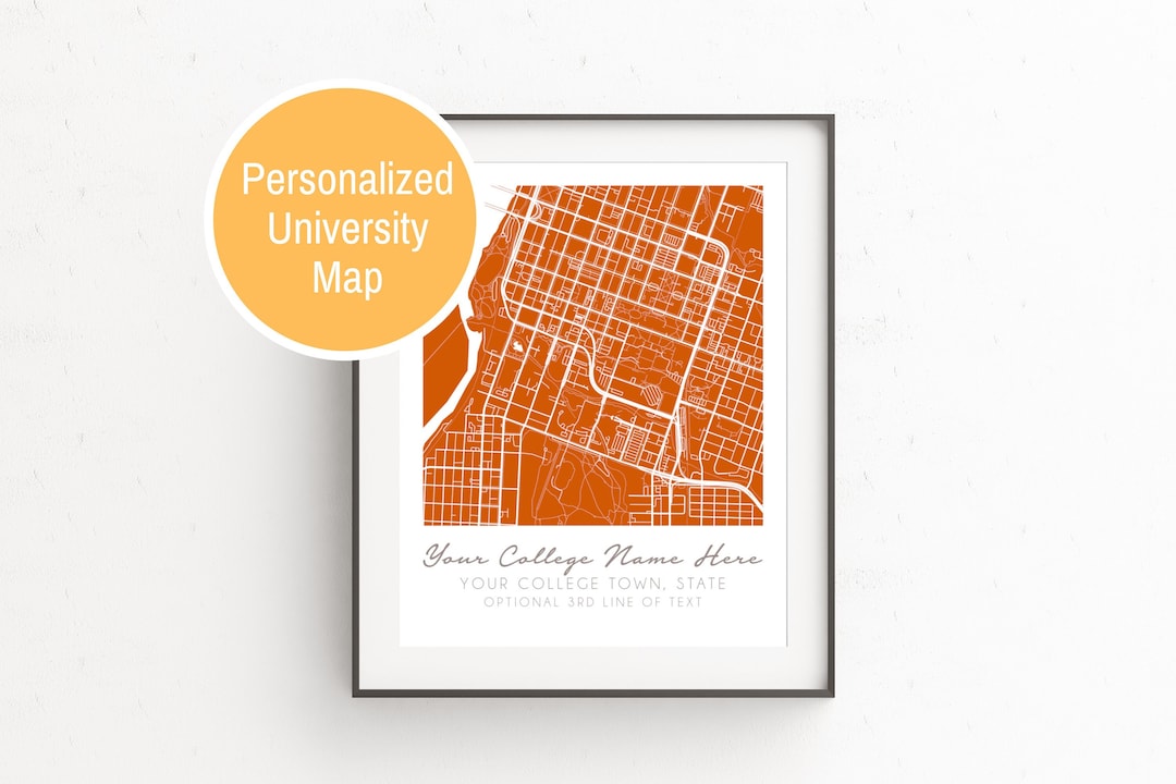 Personalized University Map, Custom Map, College Campus, Dorm Decor ...