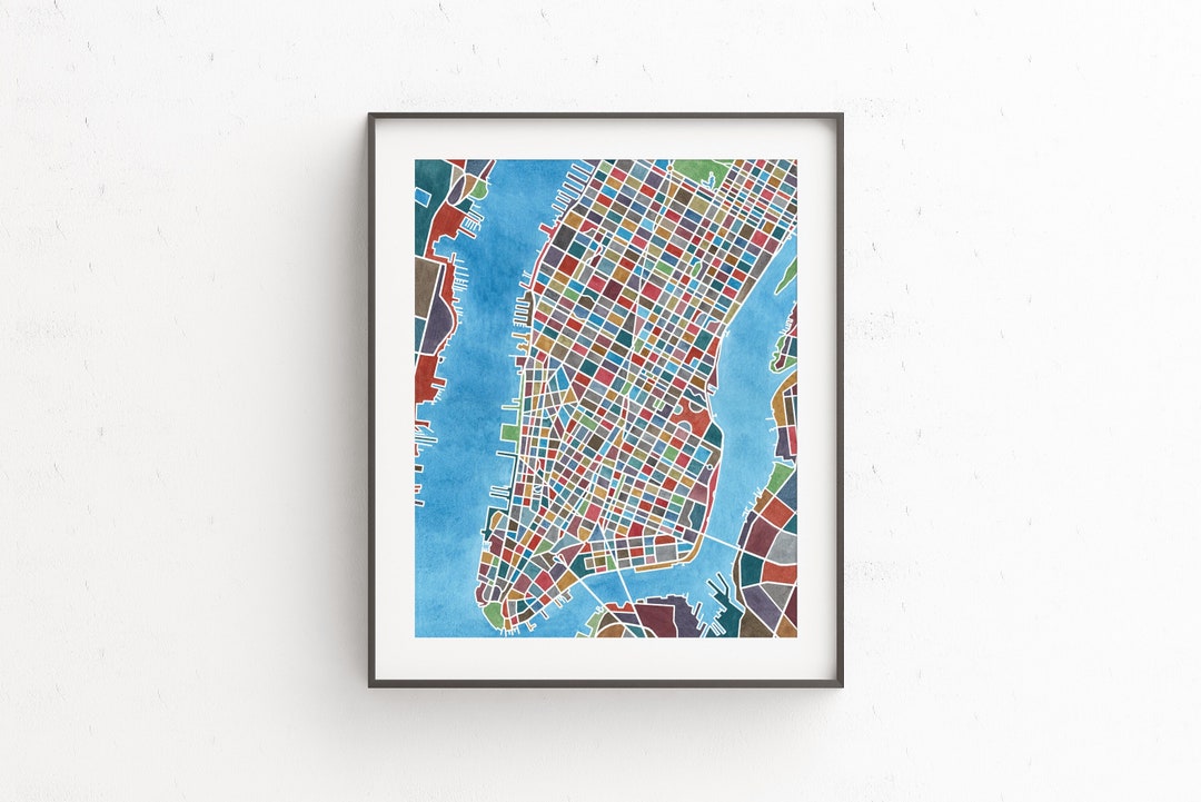 New York City, Map Art, Watercolor Print, New York Map, NYC Wall Art - Etsy