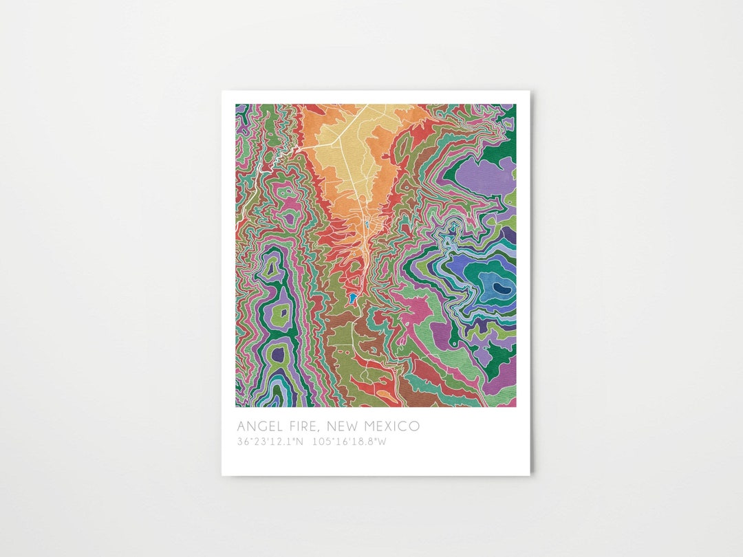 Angel Fire Map, New Mexico Topography, Handpainted Watercolor Print - Etsy